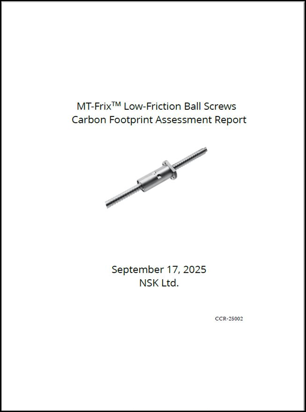 NSK Publishes Industry's First Ball Screw CFP Assessment Report